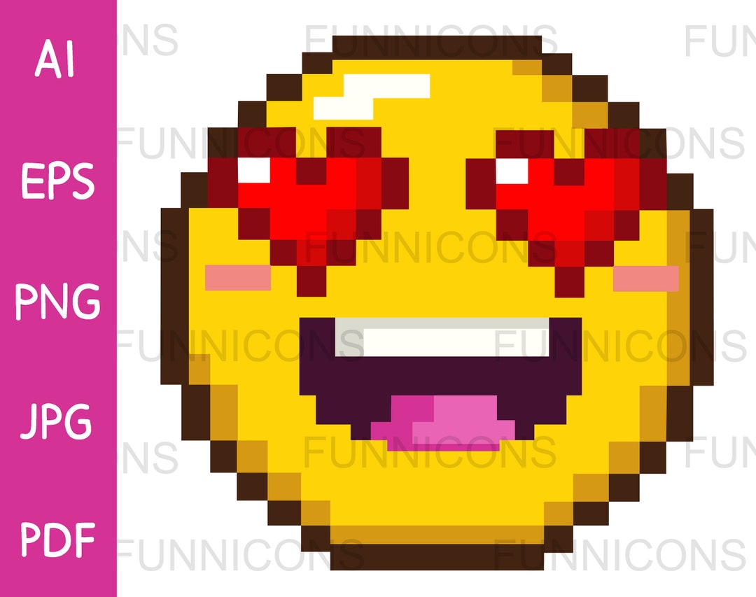 Clipart Cartoon of an 8bit Pixel Art of an Emoticon in Love, With Heart ...