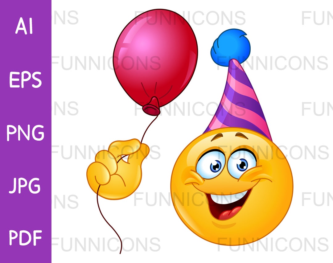 Clipart Cartoon of a Birthday Emoticon Wearing a Party Hat and Holding ...
