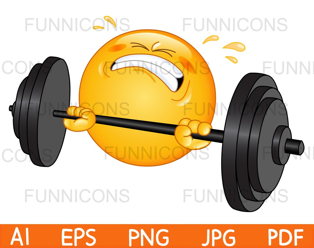 Clipart Cartoon of a Weightlifter Emoticon Lifting a Heavy Barbell ...