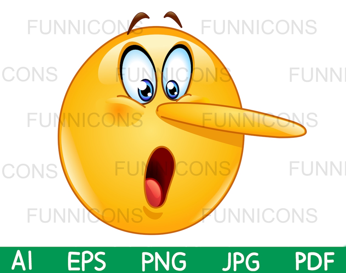 Clipart Cartoon of a Lying Lie Face Emoji Emoticon With Long - Etsy