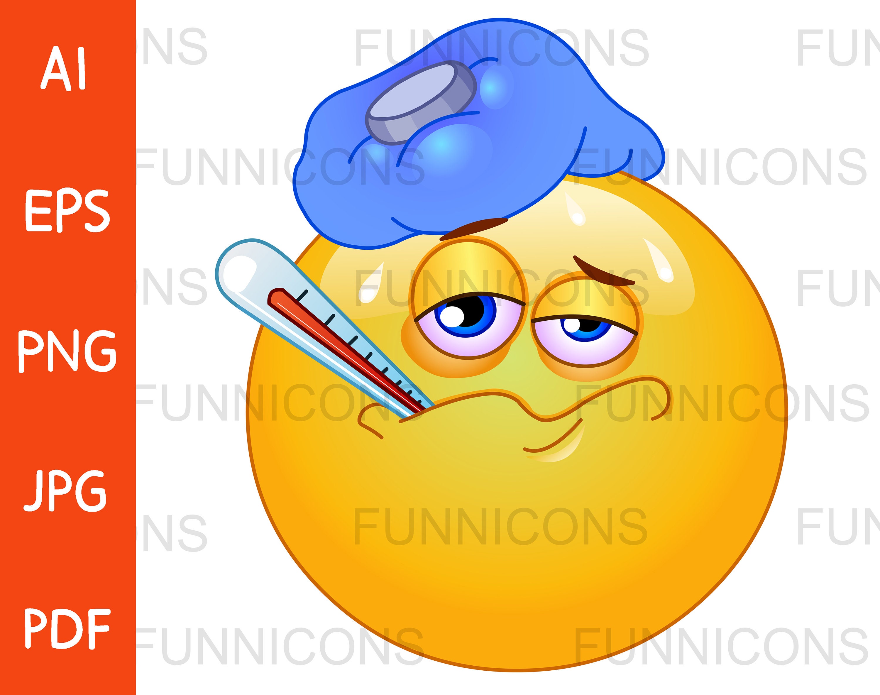 Clipart Cartoon of a Sick Emoji Emoticon Sick a Fever Ai Eps - Etsy ...