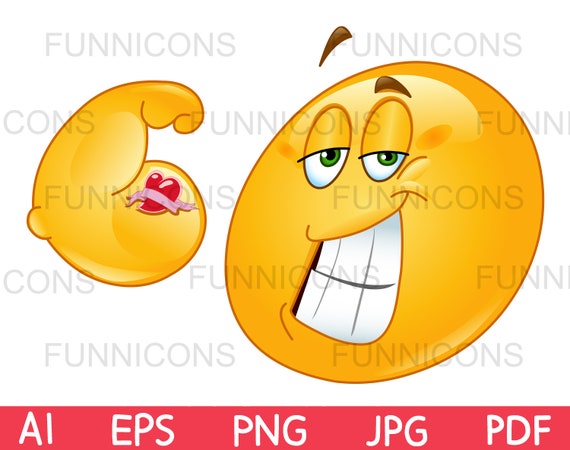 Clipart Cartoon of a Smiling Muscle Emoji Emoticon Flexing His | Etsy