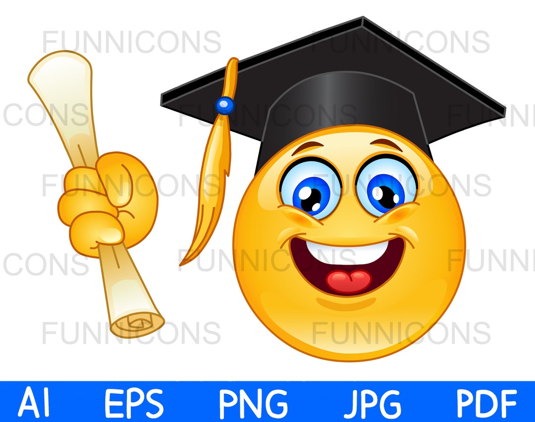 Clipart Cartoon of a Happy Emoticon Wearing a Graduation Cap and ...