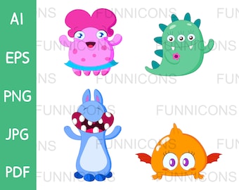 MONSTERS Digital Clipart Set, Monsters Clip Art , Photo Booth Monsters ...