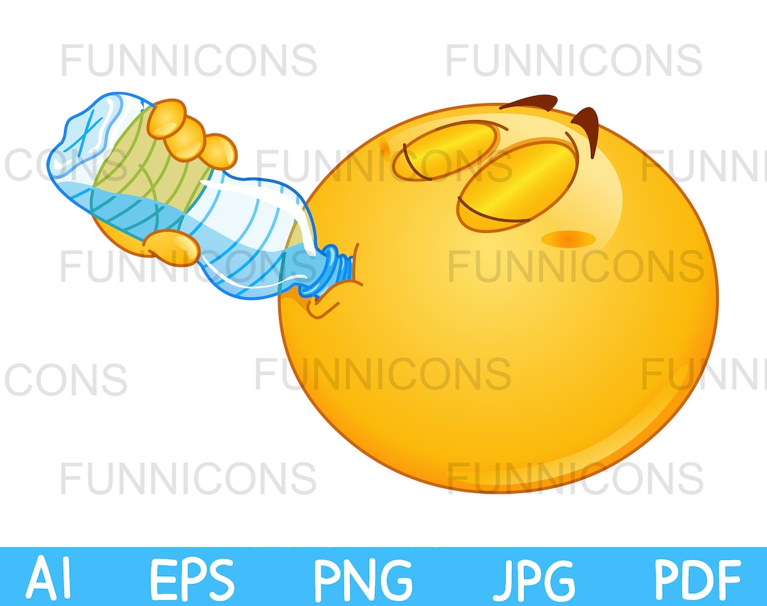 Clipart Cartoon of Emoticon Drinking Water From a Bottle, Ai Eps Png ...