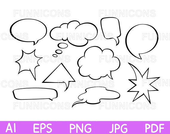 Speech Bubbles Set Clipart Comic Style Digital Stamp Ai Eps - Etsy