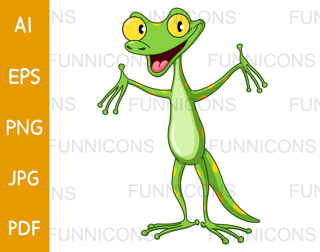 Clipart Cartoon of a Happy Cute Green Gecko Lizard, Animal ...
