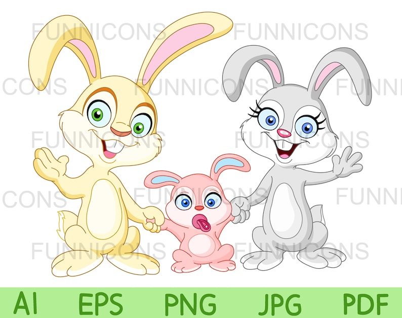 Clipart Easter Cartoon of a Happy Bunny Rabbits Family Dad - Etsy
