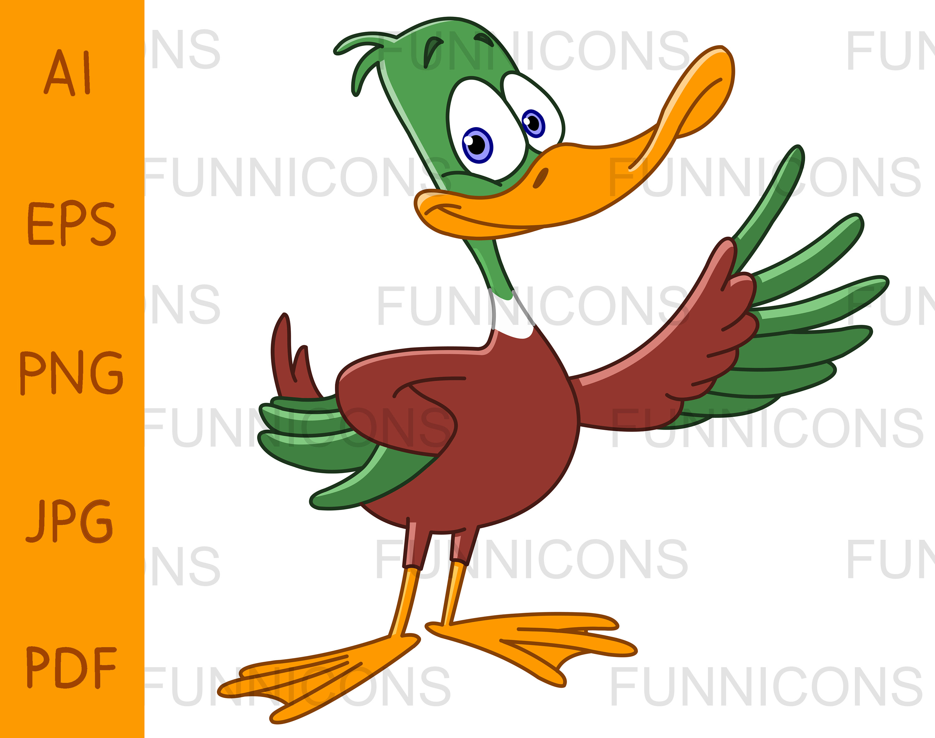 Clipart Cartoon of a Mallard Duck Presenting With His Wing, Ai Eps Png ...