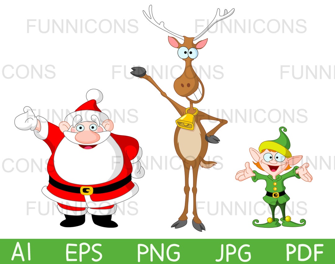 Christmas Clipart Bundle of Santa Claus, Reindeer and Elf, Ai Eps Png ...