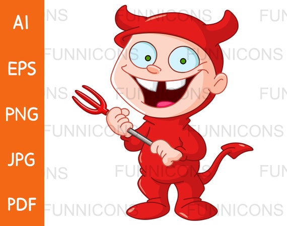 Halloween Clipart Cartoon of a Young Kid Child Boy in a Devil - Etsy