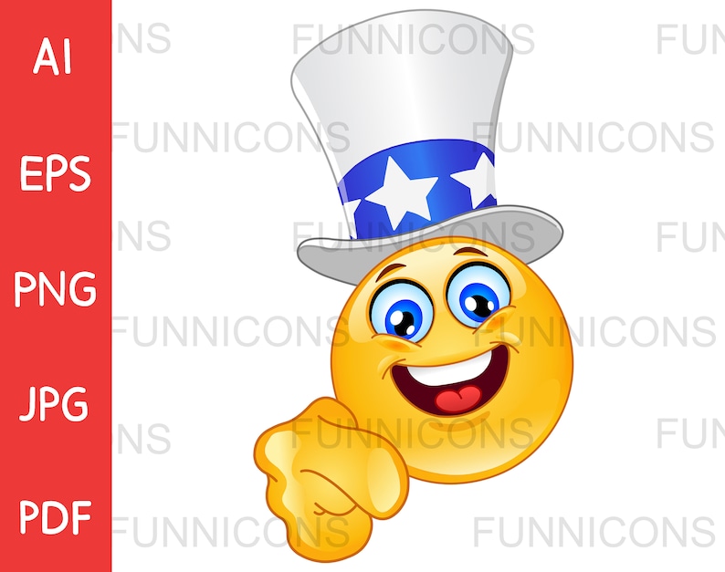 Clipart Cartoon of Uncle Sam I Want You Emoticon Pointing Towards, Ai ...