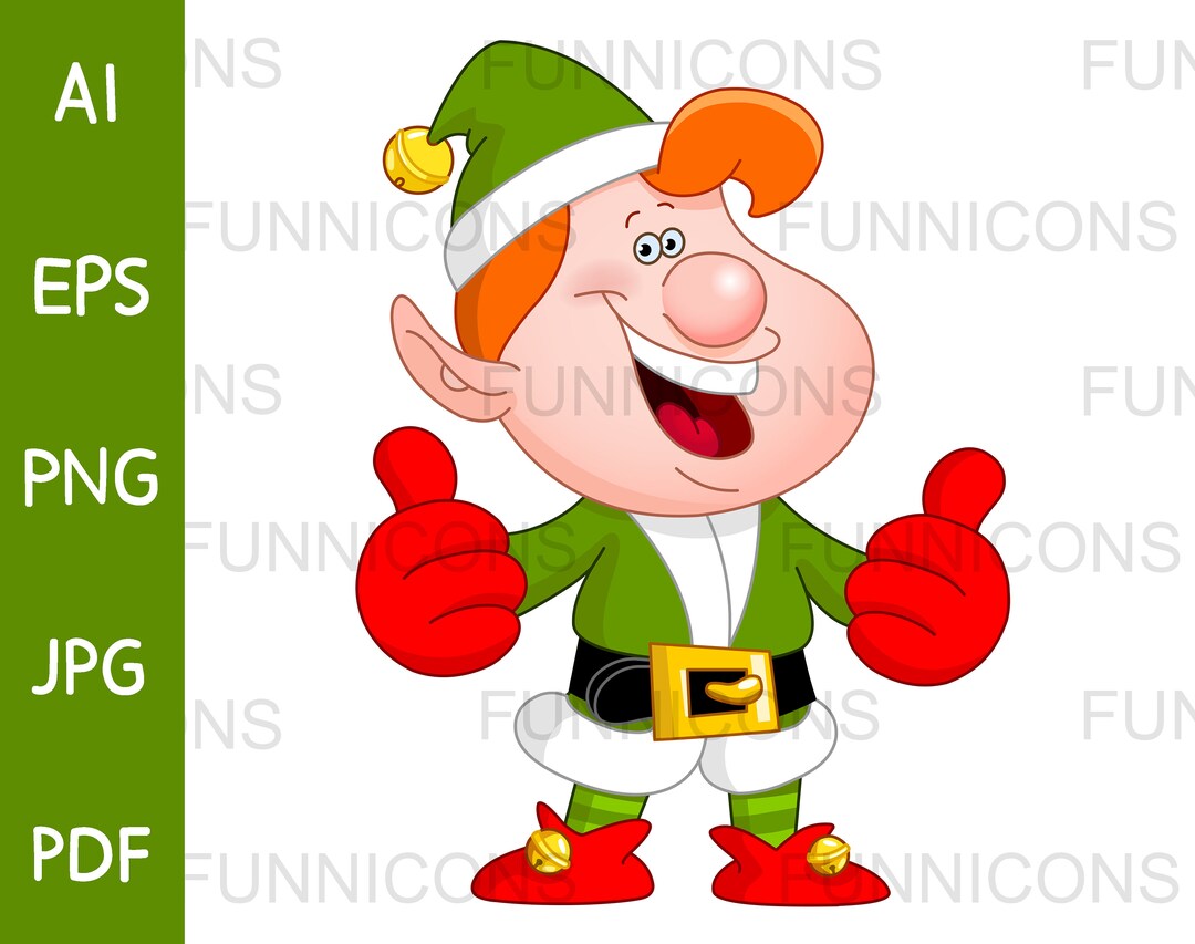 Christmas Clipart Cartoon of a Happy Elf Giving Two Thumbs Up, Like ...