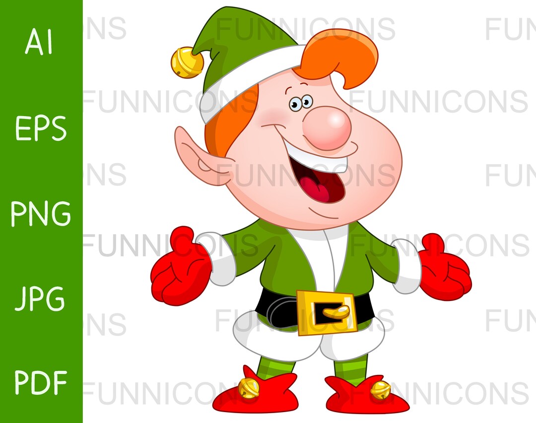Happy Christmas Elf Clipart Cartoon, Santa Claus Helper, Ai Eps Png Jpg ...