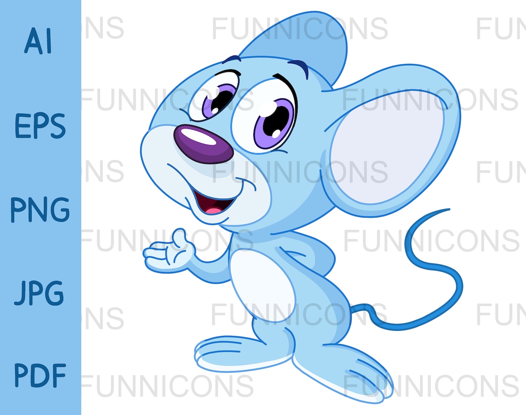 Clipart Cartoon of a Happy Blue Mouse Mice Presenting, Animal ...