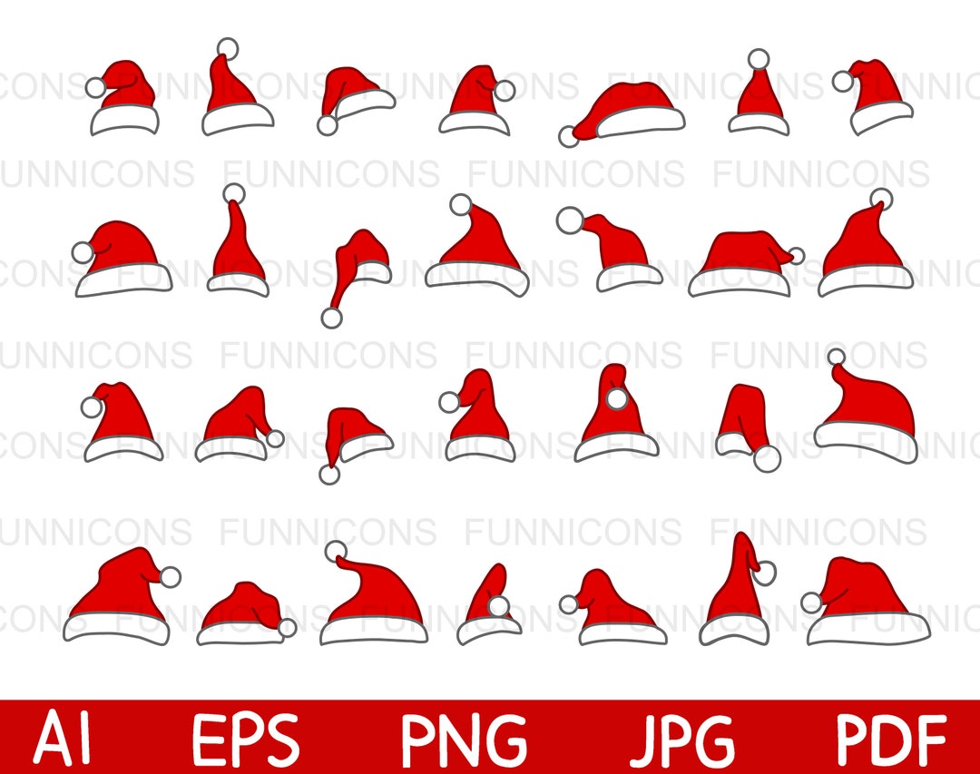 Christmas Big Bundle Clipart Cartoon of Santa Claus Hats Doodles Set ...