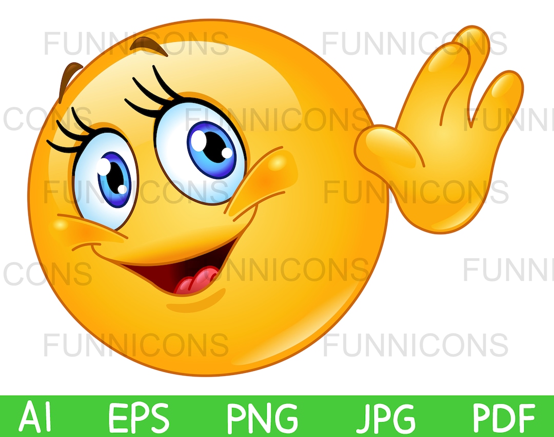 Clipart Cartoon of a Happy Female Emoticon Waving Hello, Ai Eps Png Jpg ...