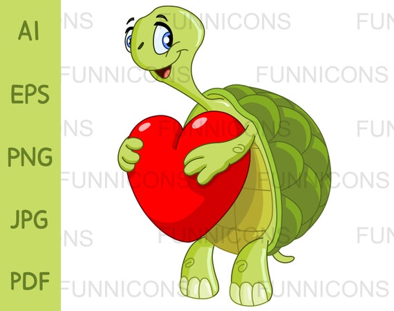 Valentine Day Love Clipart Cartoon of a Happy Turtle Holding a | Etsy