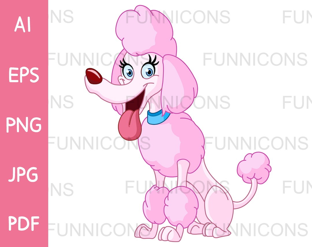 Clipart Cartoon a Happy Pink Standard Poodle Dog Panting and Sitting ...