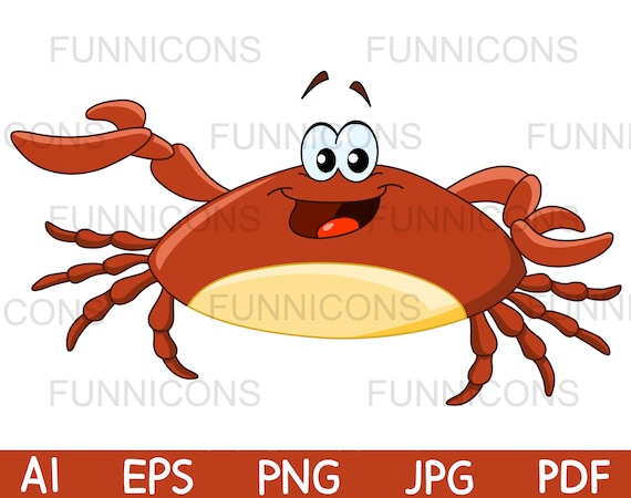 Clipart Cartoon of a Happy Red Crab Presenting With His Claw | Etsy