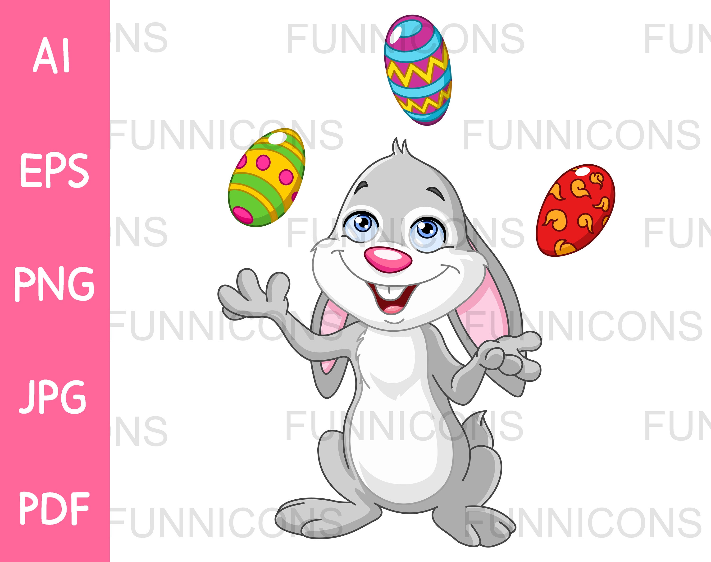 Easter Clipart cartoon of a happy bunny rabbit juggling Easter | Etsy