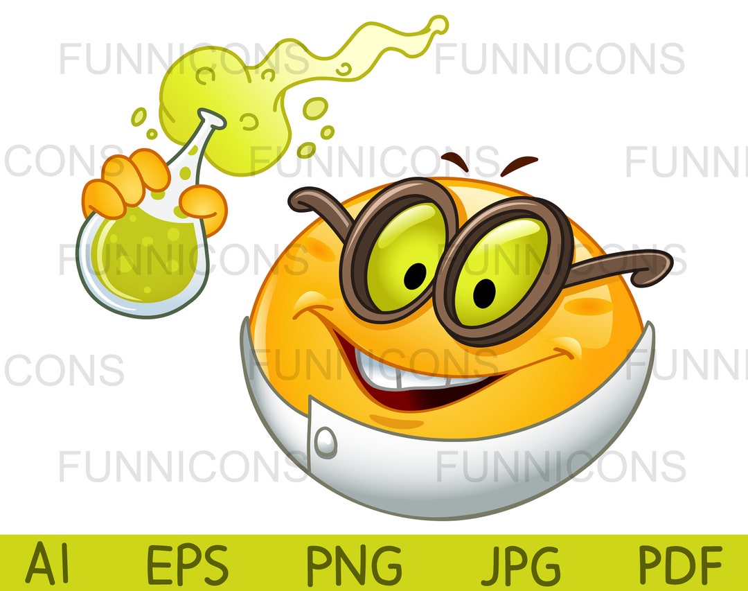 Clipart Cartoon of Scientist Emoticon With a Flask, Ai Eps Png Jpg and ...