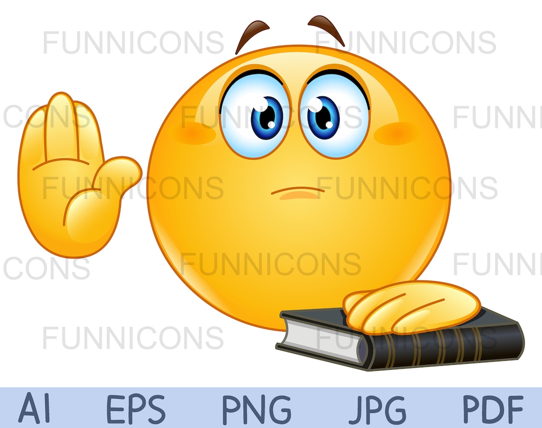 Clipart Cartoon of Emoticon Taking Oath or Swearing on a Holy Book, Ai ...