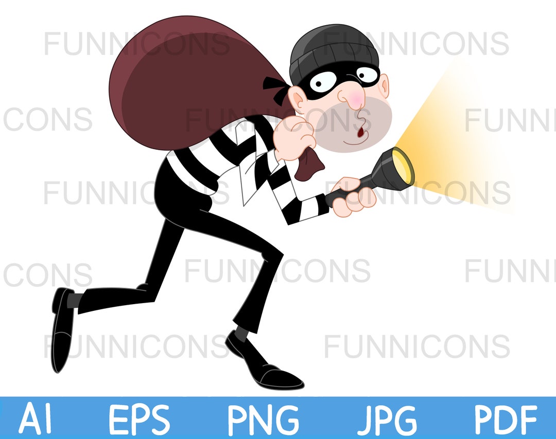 Clipart Cartoon of a Tip Toeing Thief Burglar Robber With Bag Pointing ...