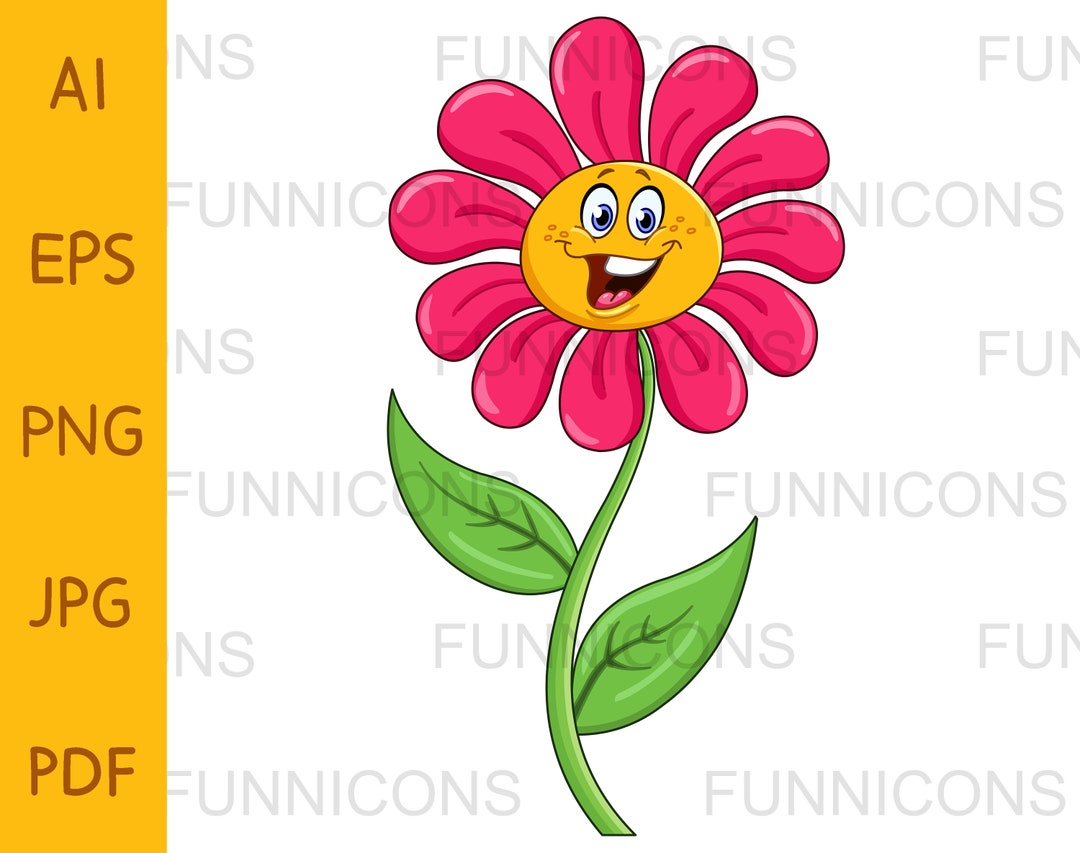 Clipart Cartoon of a Happy Pink Flower, Ai Eps Png Jpg and Pdf Files ...