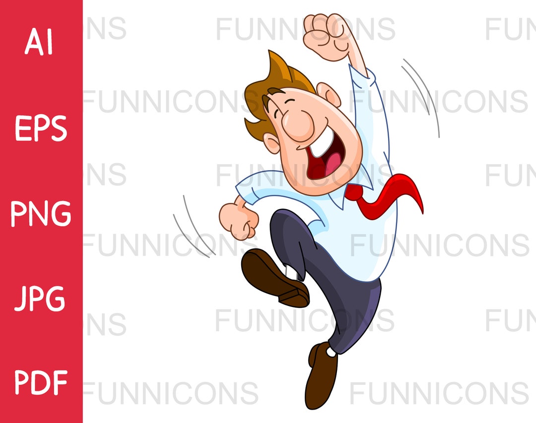 Clipart Cartoon of a Happy Business Man Jumping With One Arm in the Air ...