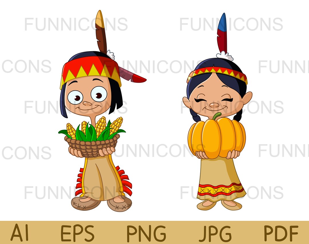 Thanksgiving Clipart, Native American Indian Children, Ai Eps Png Pdf ...