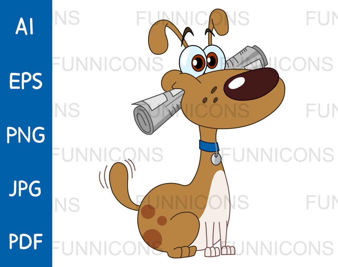 Clipart Cartoon of a Happy Dog Fetching a Newspaper and Wagging Tail ...