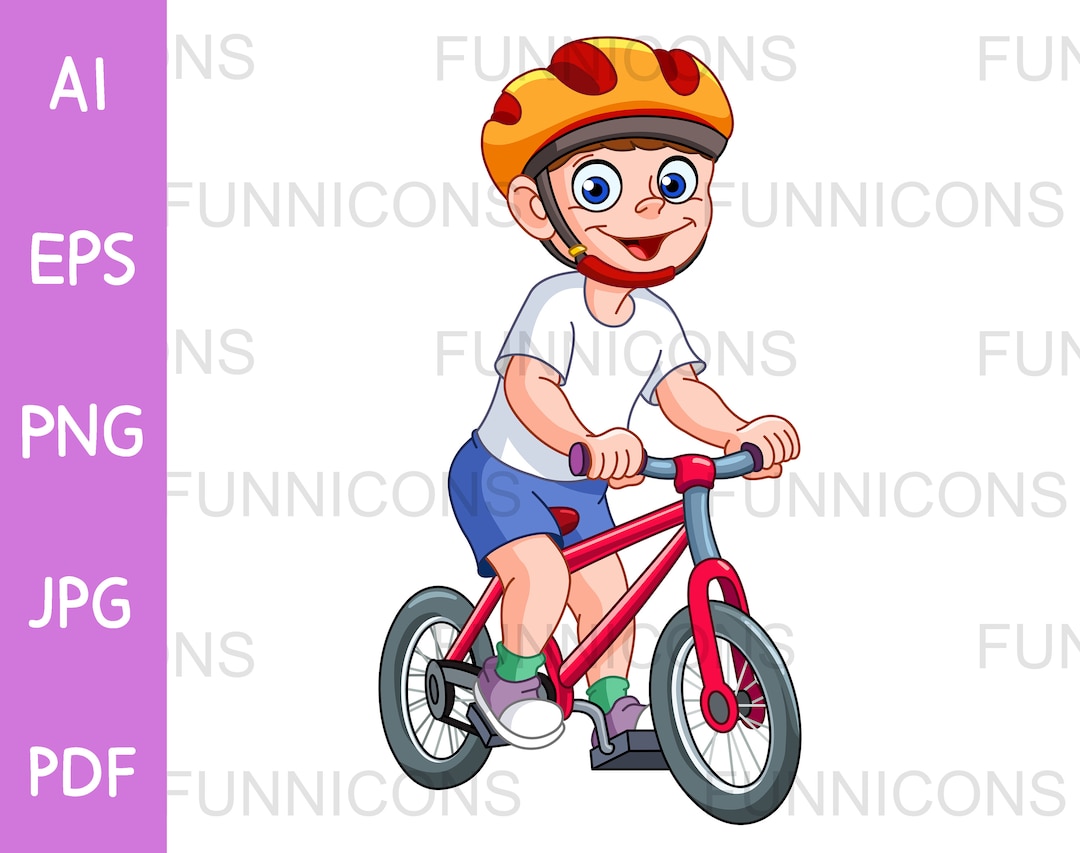 Clipart Cartoon of a Happy Boy Kid Wearing a Helmet and Riding a ...