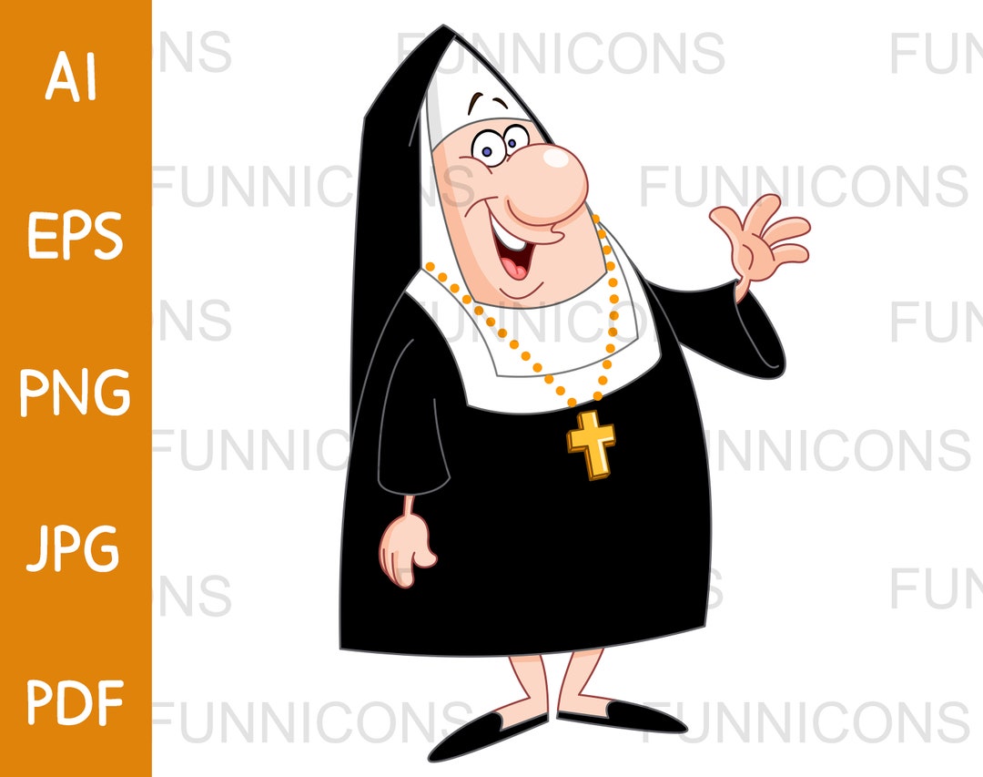 Clipart Cartoon of a Happy Nun Waving, Ai Eps Png Jpg and Pdf Files ...