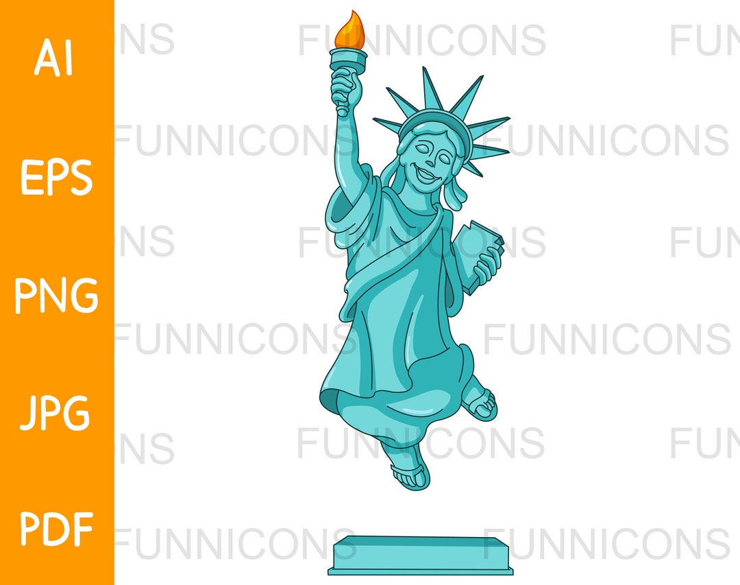 Independence Day Clipart Cartoon, Statue of Liberty Jumping, 4th in ...