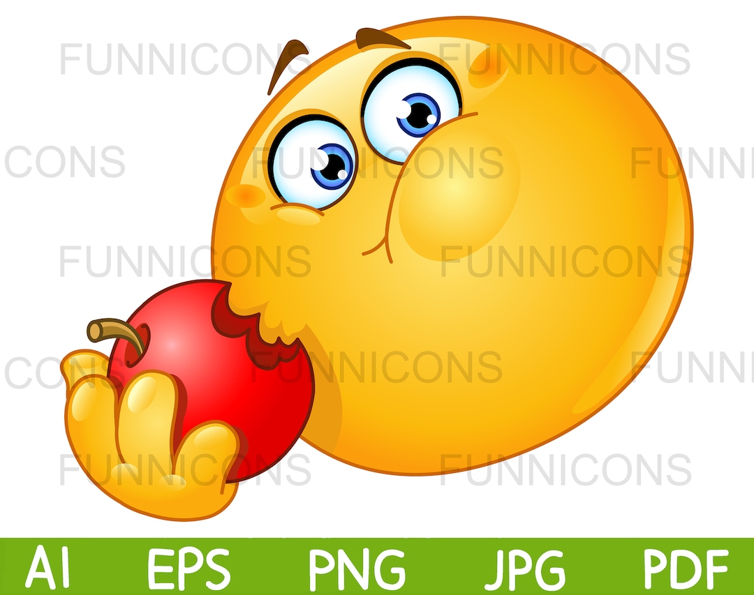 Clipart Cartoon of a Hungry Emoticon Eating an Apple, Ai Eps Png Jpg ...