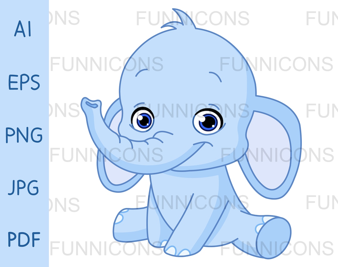 Clipart of a Blue Baby Elephant, Ai Eps Png Pdf and Jpg Files Included ...