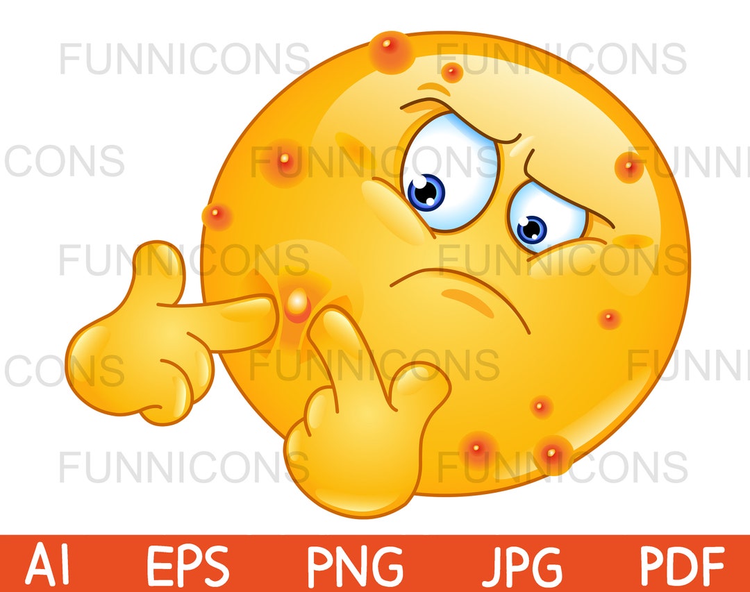 Clipart Cartoon of an Emoticon With Acne Squeezing a Pimple, Ai Eps Png ...