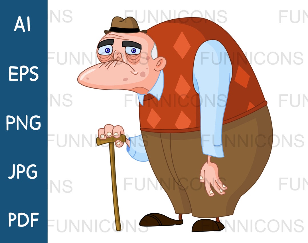 Clipart Cartoon of a Wrinkled Old Man With a Cane, Ai Eps Png Jpg and ...