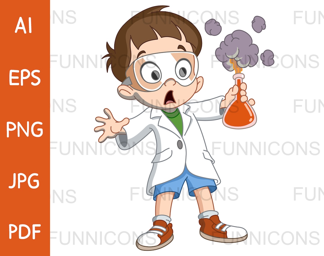 Clipart Cartoon of a Scientist Boy Kid Holding an Exploding Flask ...