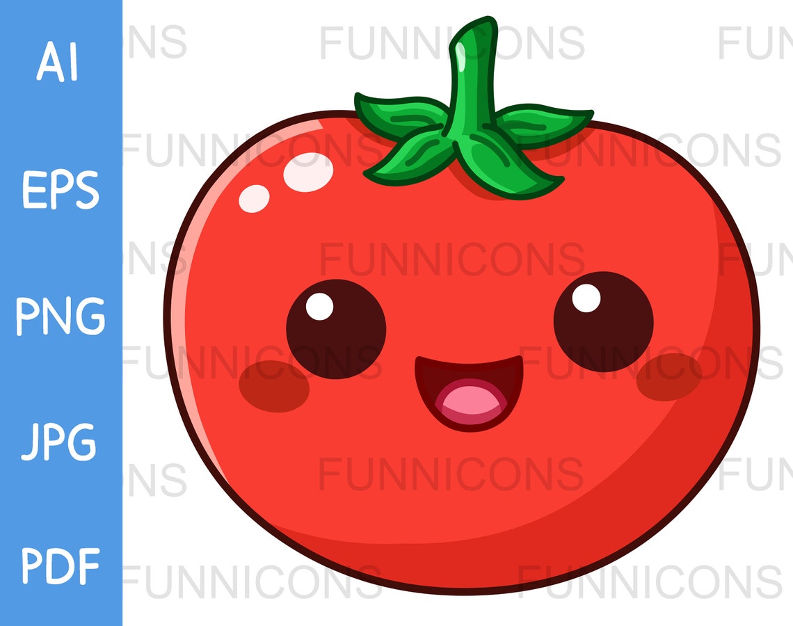 Clipart Cartoon of a Happy Cute Tomato Character in a Kawaii Style, Ai ...