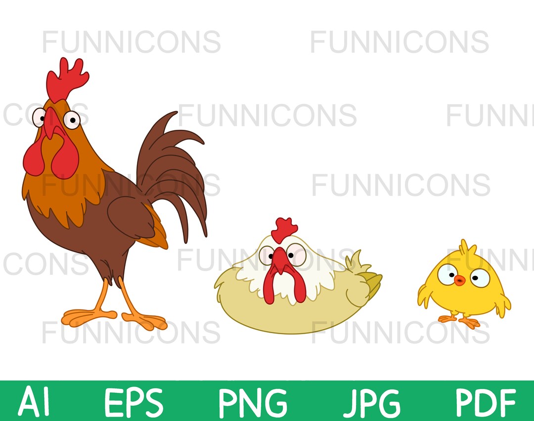 Clipart Cartoon of a Chicken Bird Family, Rooster, Chicken and Chick ...