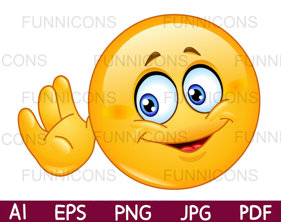 Clipart Cartoon of a Smiling Emoticon Holds His Hand Near His Ear and ...