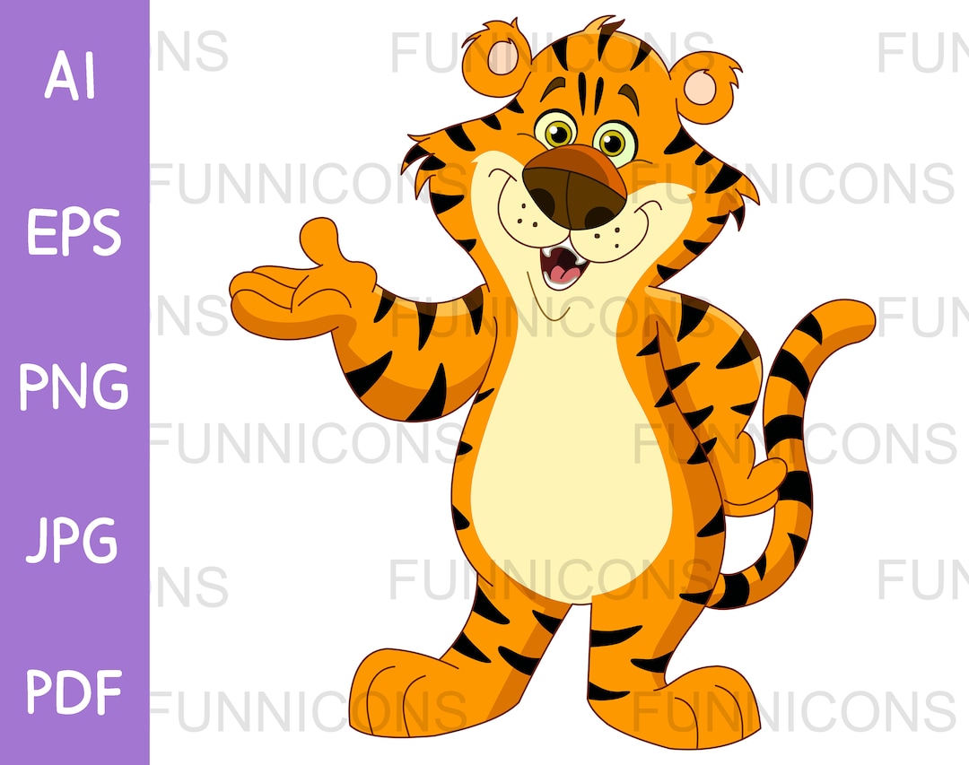 Clipart Cartoon of a Happy Tiger Standing Upright and Presenting ...