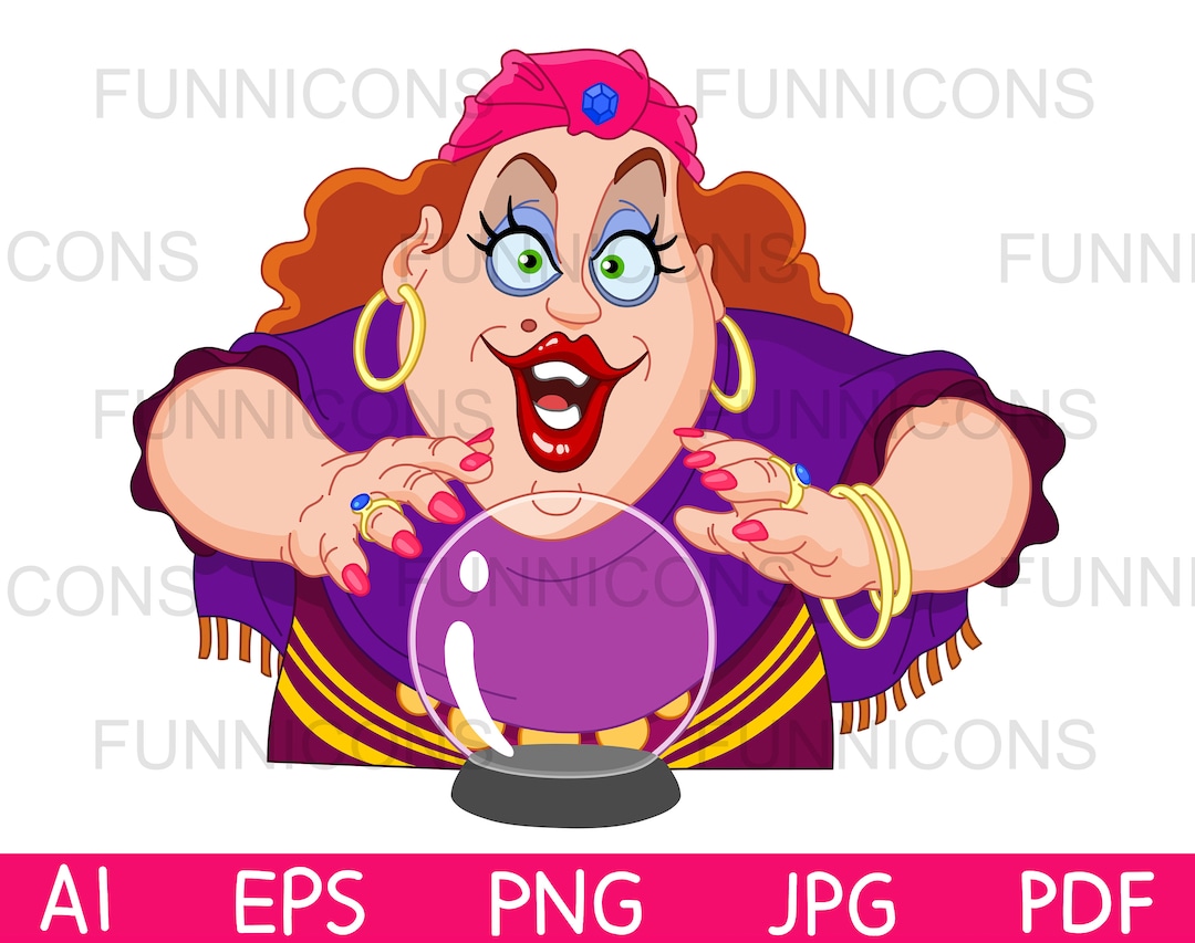 Clipart Cartoon of a Gypsy Fortune Teller Woman Looming Over a Crystal ...