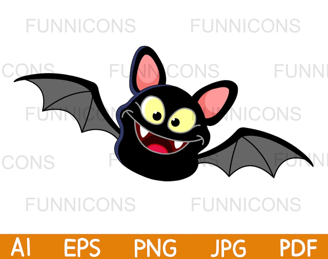 Halloween Clipart Cartoon of a Smiling Black Vampire Bat Flying, Animal ...