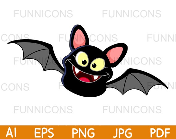 Halloween Clipart Cartoon of a Smiling Black Vampire Bat - Etsy