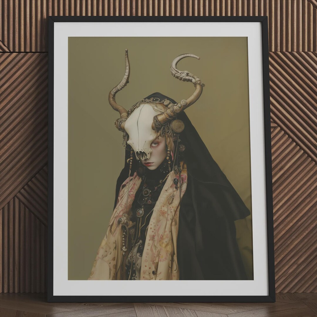 Pandora - Gothic Pagan Priestess Art Print: Horned Dark Druidic Goddess ...