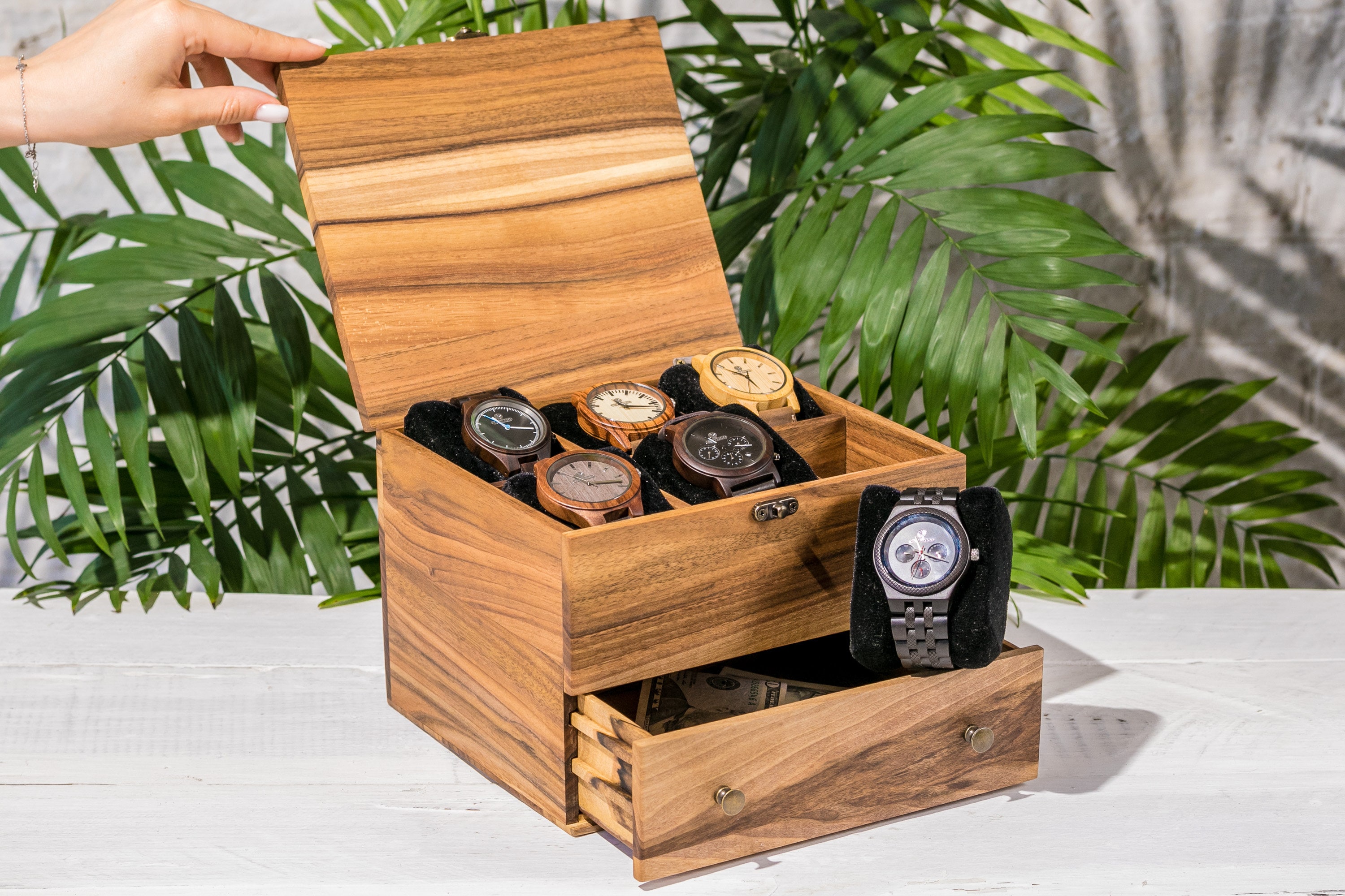 Walnut Watch Box Wooden Watch Box For Men Custom Watch | Etsy
