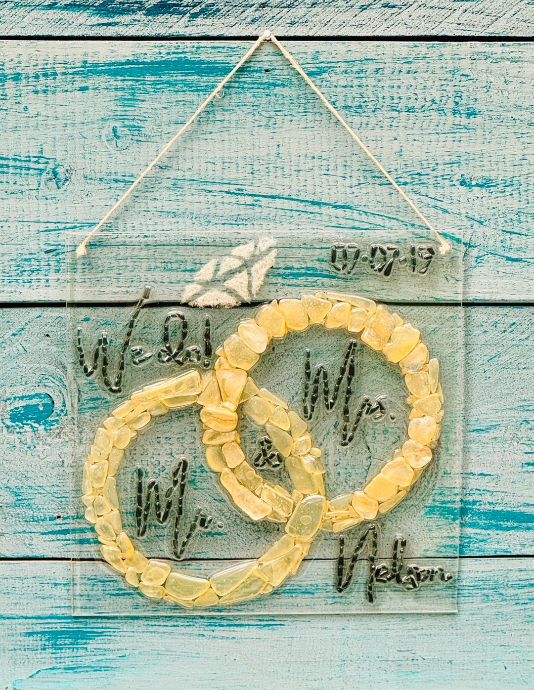 Sea Glass Wedding Gift Custom Personalized Diamond Rings New Couple ...